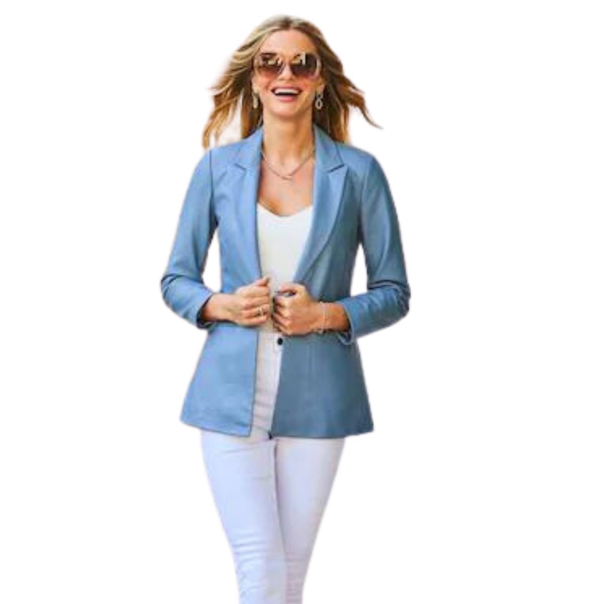 AzureFemme Sapphir Blue Leather Blazer for Women